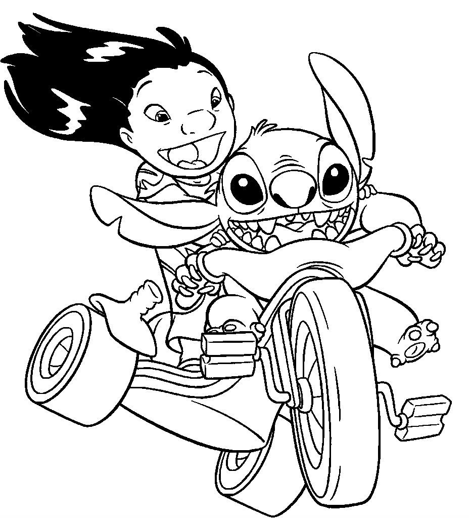 Stitch Riding Bike With Lilo Boyama Sayfası – Boyama Online