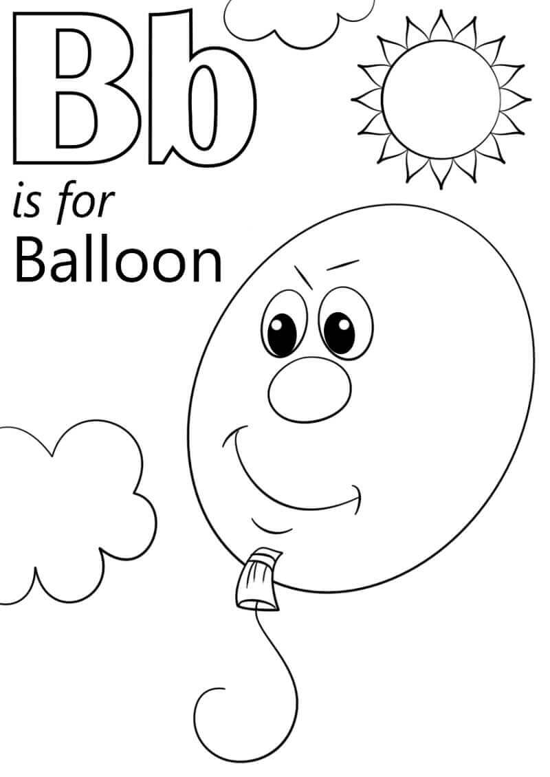 Balon B Harfi Ve Güneş Boyama Sayfası – Boyama Online