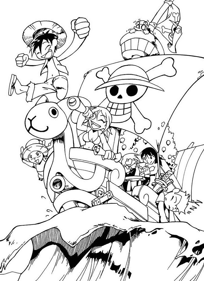 Chibi Luffy ve Mürettebat Boyama Sayfası – Boyama Online