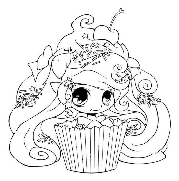 Kız Cupcake Kawaii Boyama Sayfası – Boyama Online