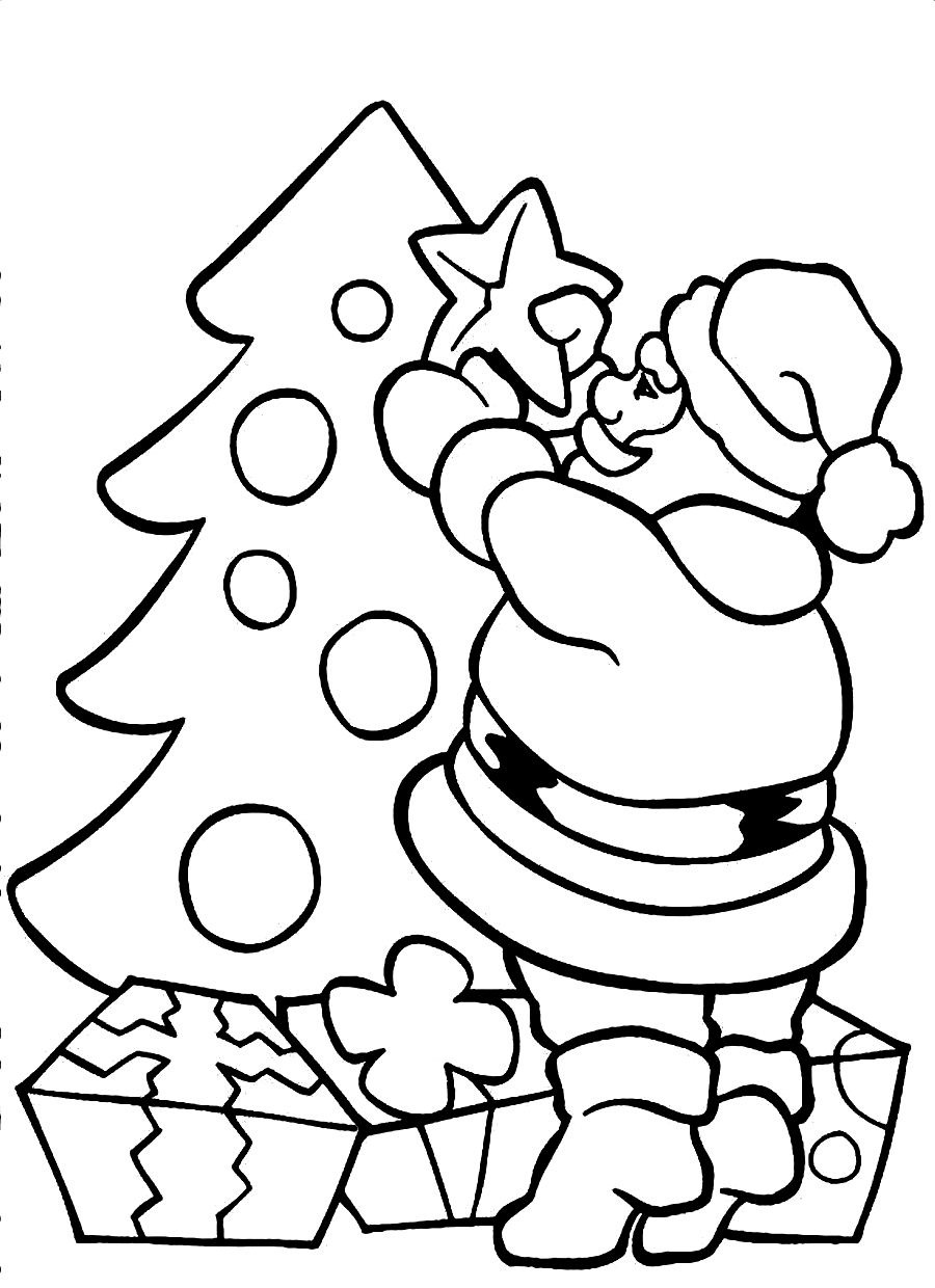 Noel Baba Noel Ağacı Hazırlıyor Boyama Sayfası – Boyama Online