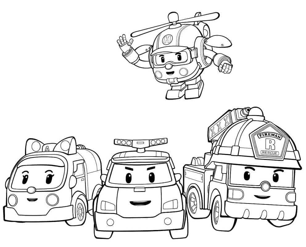 Robocar Poli'den karakterler Boyama Sayfası – Boyama Online