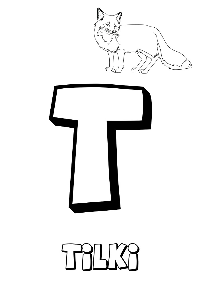 T harfi tilki içindir Boyama Sayfası – Boyama Online