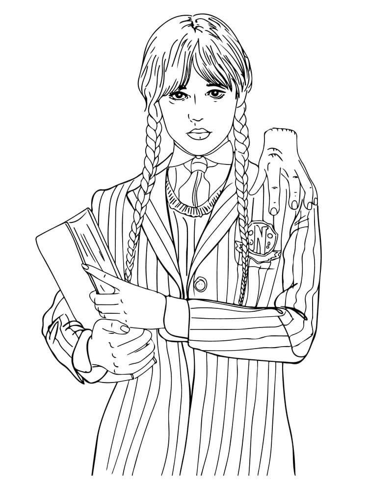Wednesday Addams Okulda Boyama Sayfası – Boyama Online